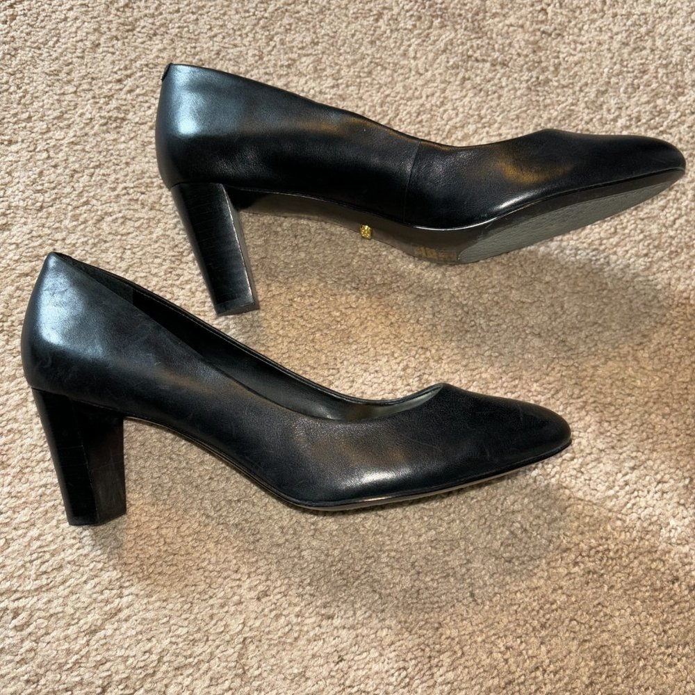 Ralph Lauren Classic Black Leather Block Heel Pumps 9… - Gem